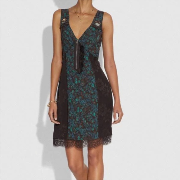 Coach | Dresses | Coach Teal And Black Lace Mini Dress | Poshmark